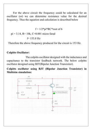 Oscillator Circuit using Multisim Software | PDF