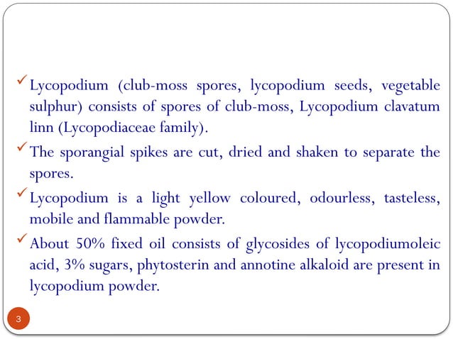 Lycopodium spor.pptx' pharmacognocy and phytochemistry | PPT