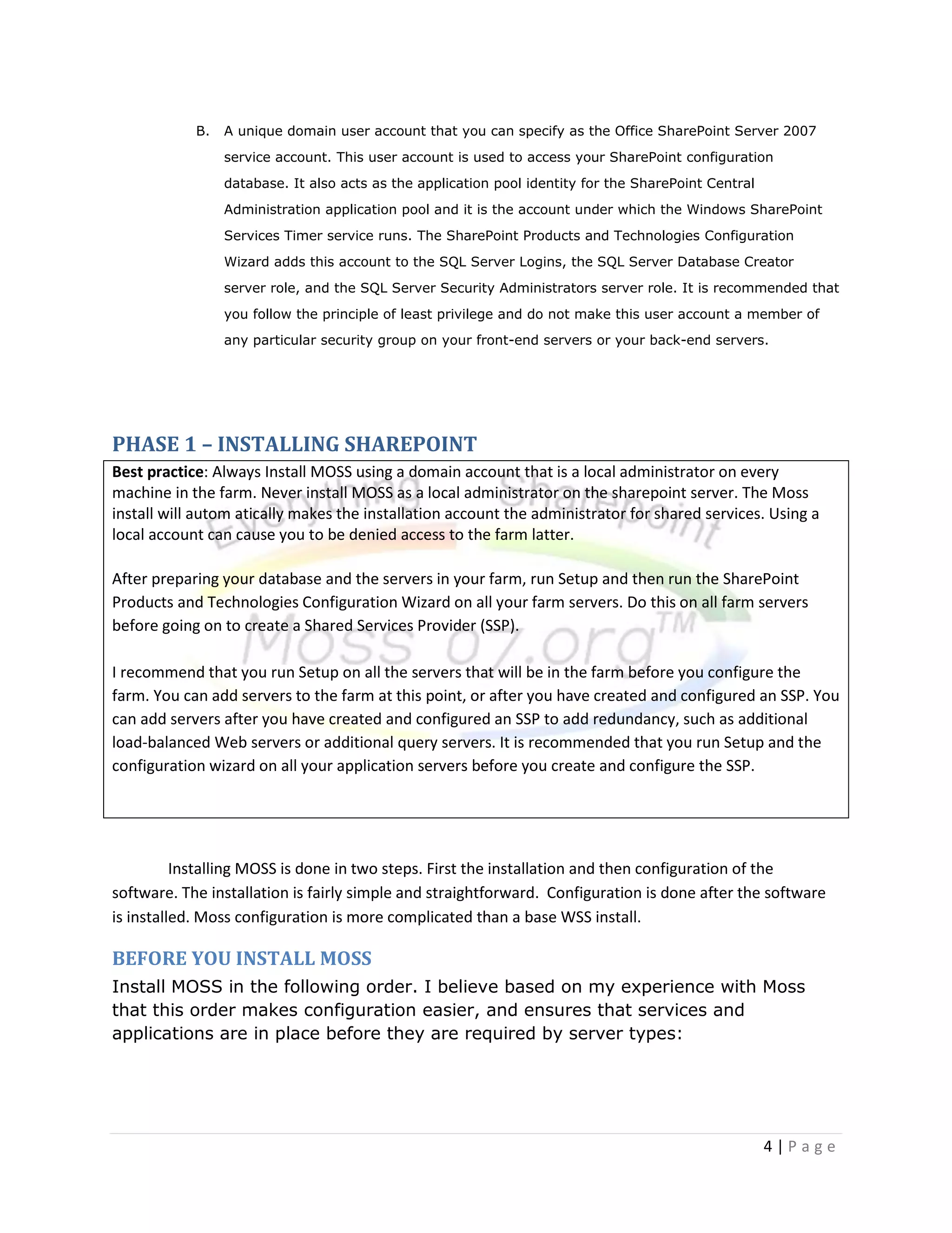 Sharepoint 2007 Install Best Practice Phase 1 | PDF