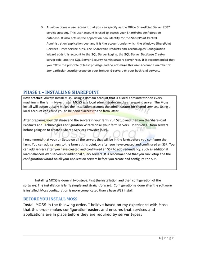 Sharepoint 2007 Install Best Practice Phase 1 | PDF | Databases | Computer Software and Applications