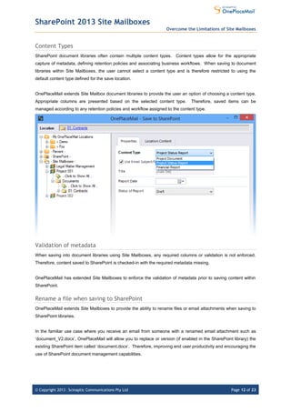 SharePoint 2013 Site Mailboxes - Overcoming the Limitations | PDF