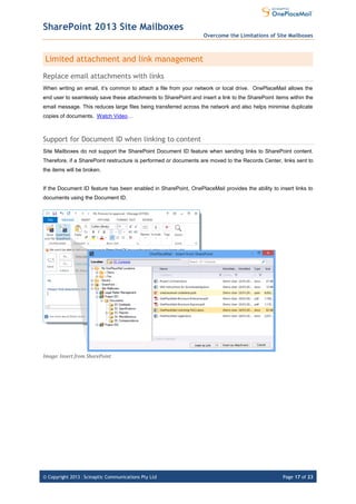 SharePoint 2013 Site Mailboxes - Overcoming the Limitations | PDF