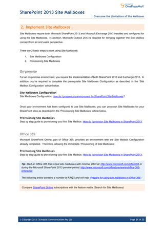 SharePoint 2013 Site Mailboxes - Overcoming the Limitations | PDF