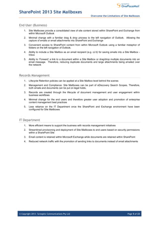 SharePoint 2013 Site Mailboxes - Overcoming the Limitations | PDF