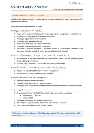 SharePoint 2013 Site Mailboxes - Overcoming the Limitations | PDF