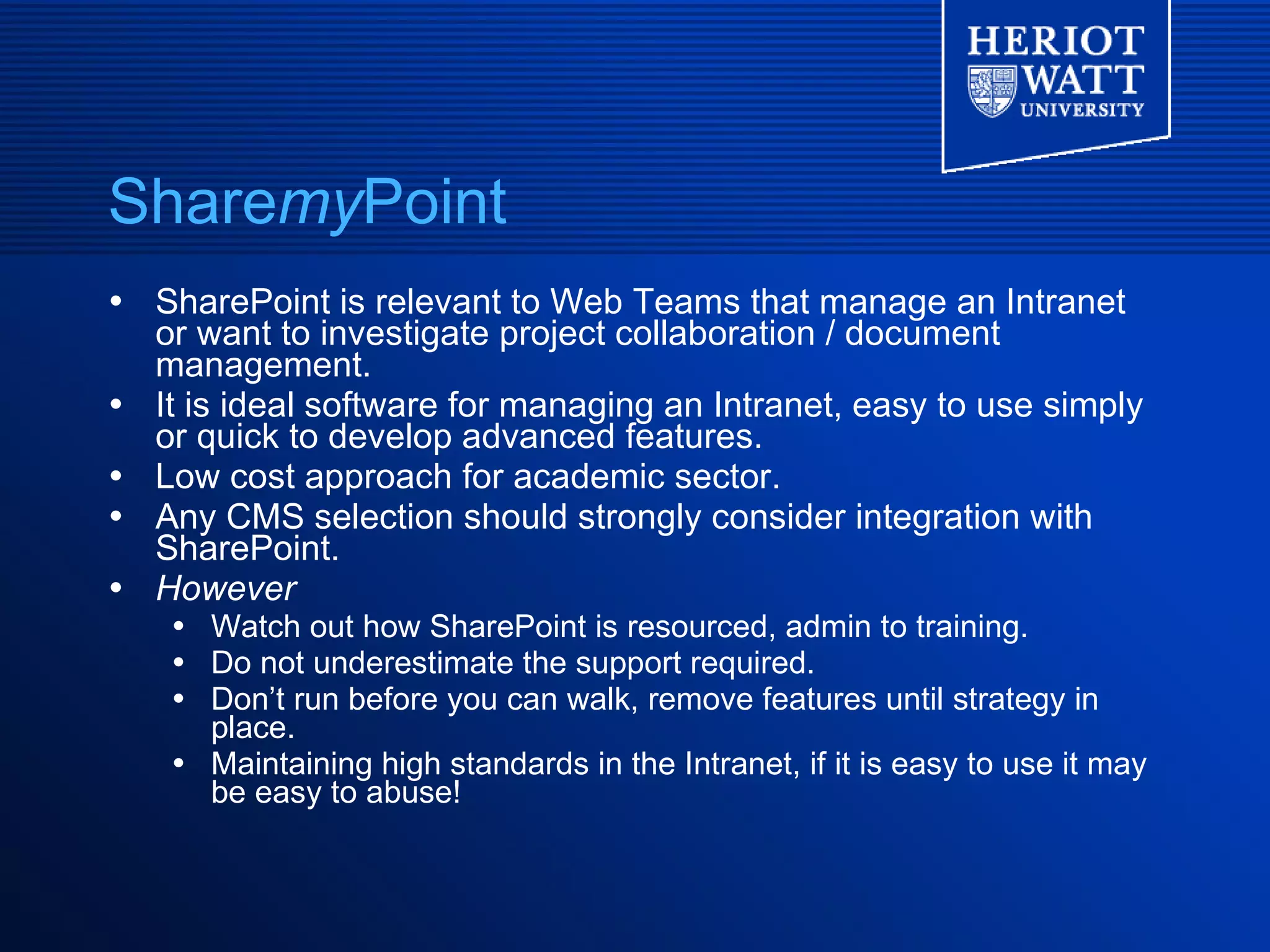 SharePoint - Intranet CMS? | PPT