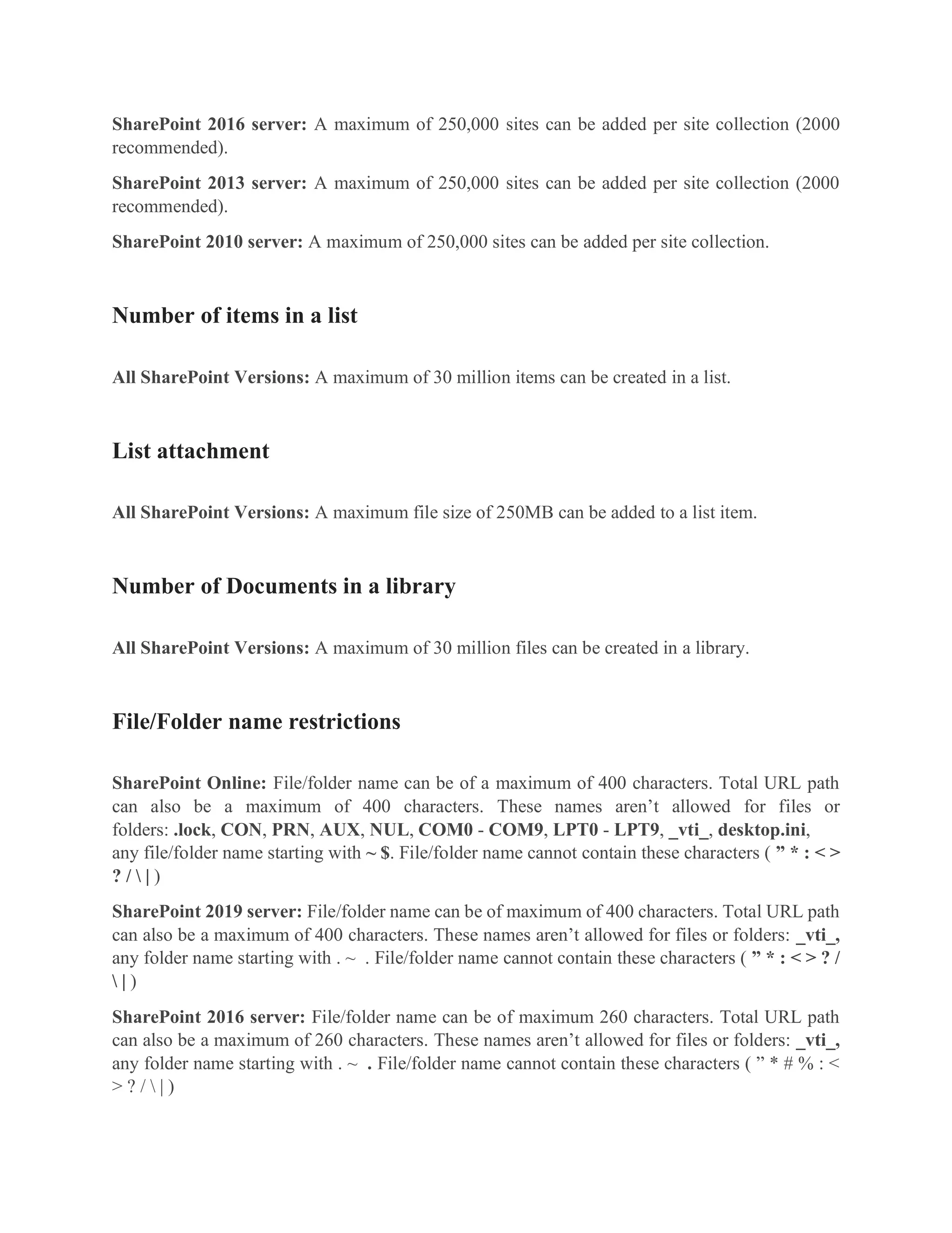 SharePoint Online Limitations: Version-wise Explained | PDF