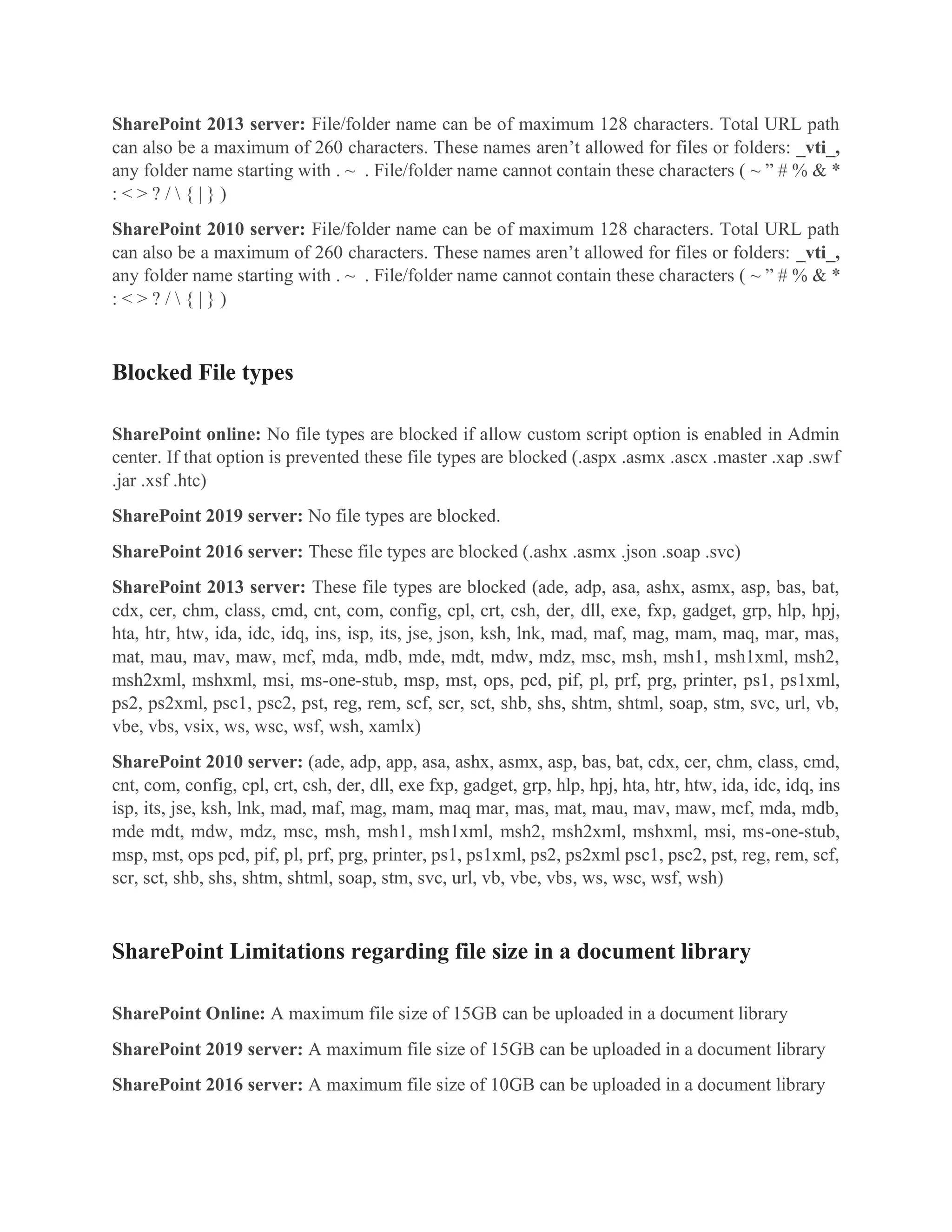 SharePoint Online Limitations: Version-wise Explained | PDF