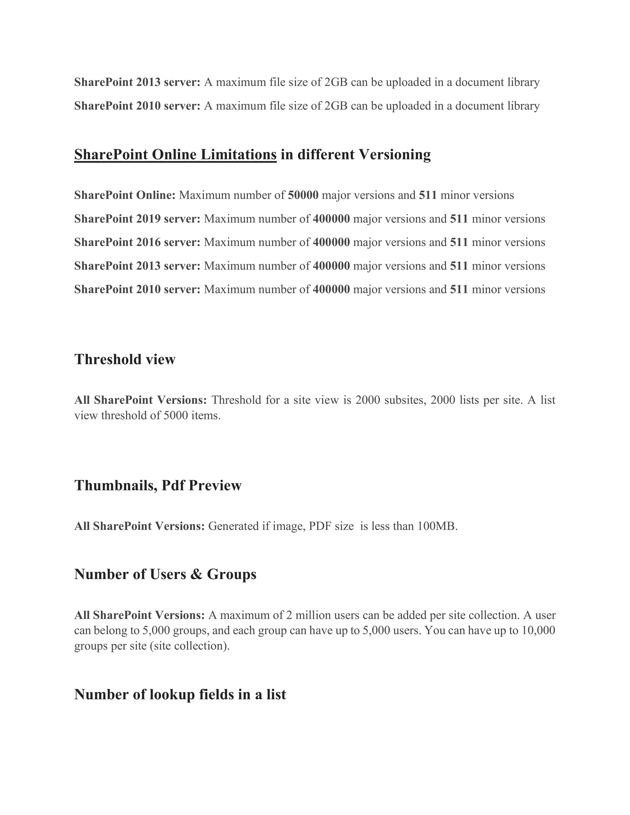 SharePoint Online Limitations: Version-wise Explained | PDF