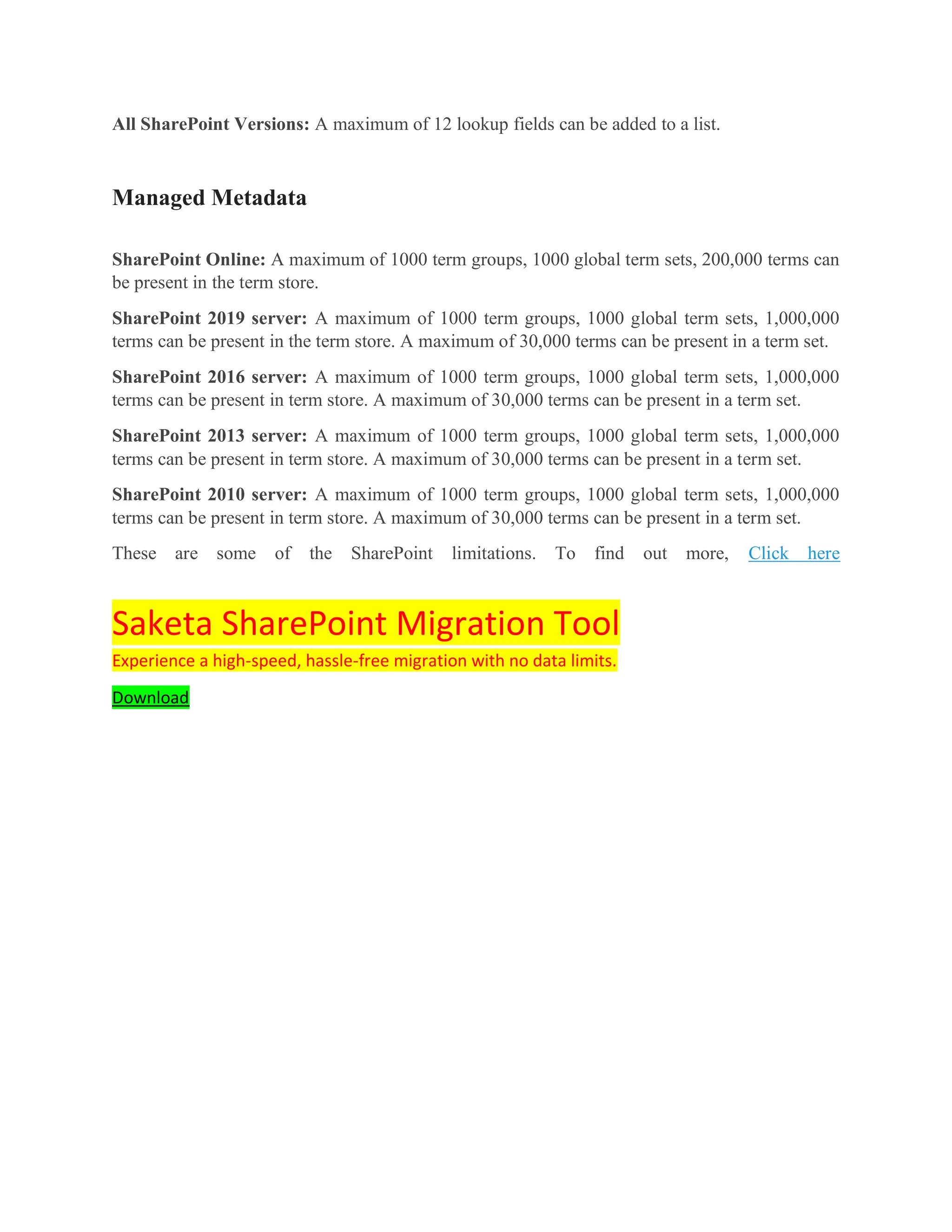 SharePoint Online Limitations: Version-wise Explained | PDF