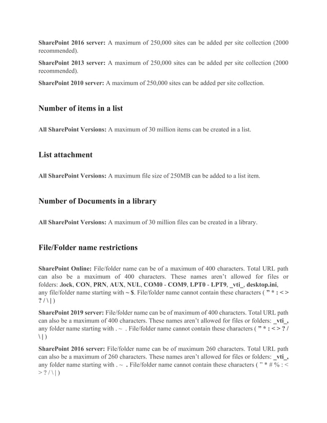 SharePoint Online Limitations: Version-wise Explained | PDF