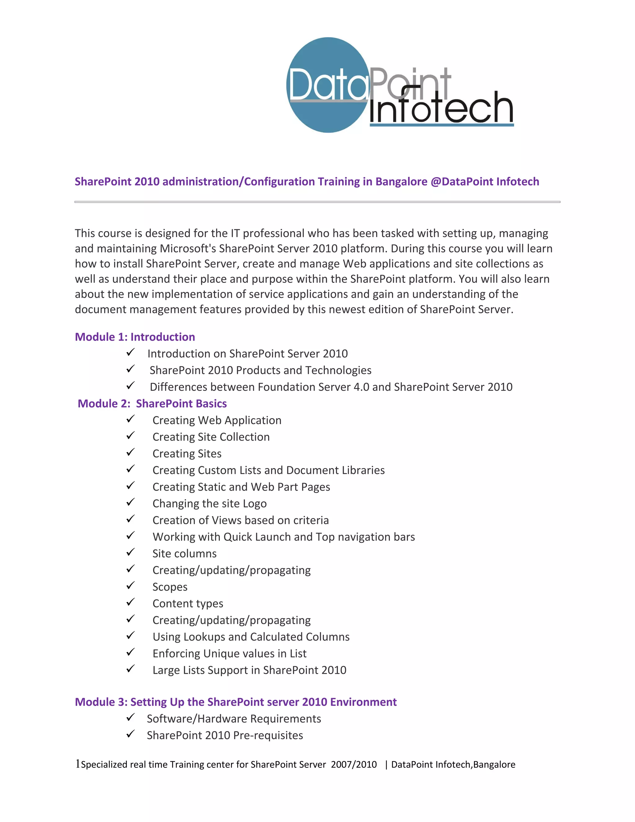 Share point 2010 admin training bangalore | PDF | Web Development | Internet