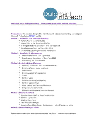 Share point 2010 developer training in bangalore | PDF