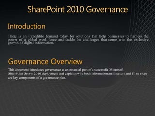 Sharepoint 2010 governance | PPTX | Web Hosting | Internet