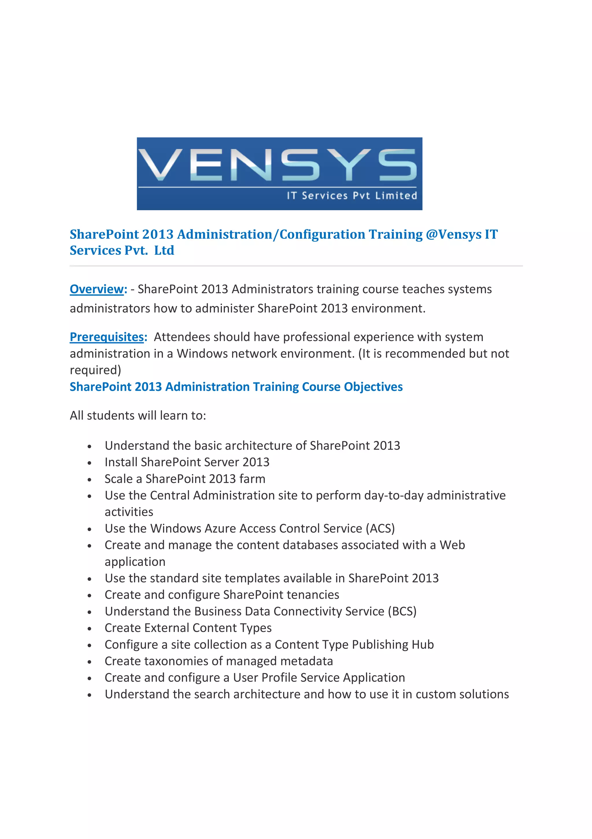 Sharepoint 2013 administration training | PDF