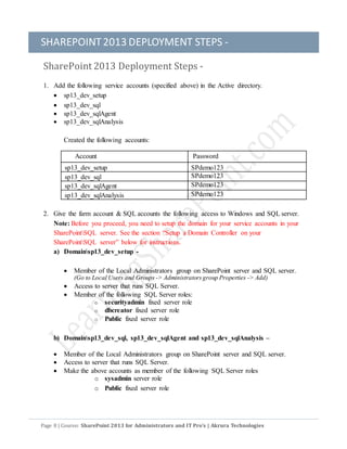 Share point 2013 deployment document | DOCX | Databases | Computer Software and Applications