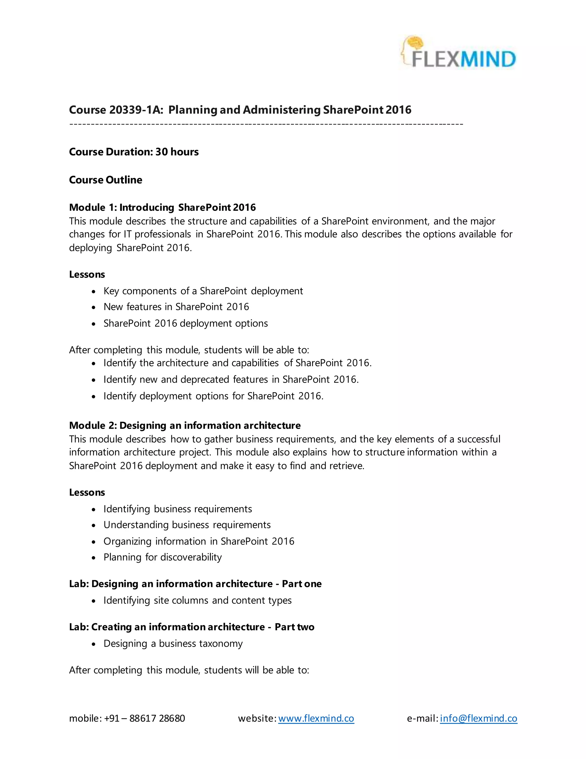 SharePoint 2016 training by Flexmind | DOCX