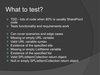 Share Point Development With Unit Testing | PPTX