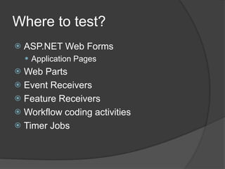 Share Point Development With Unit Testing | PPTX