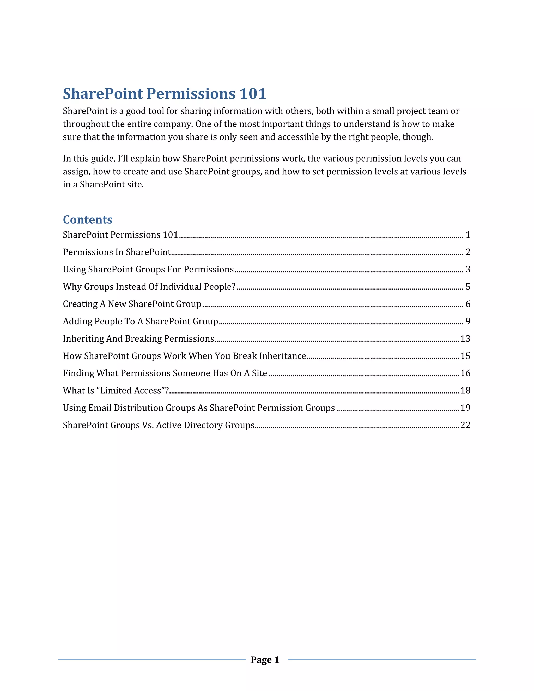 SharePoint Permissions 101 (text) | PDF
