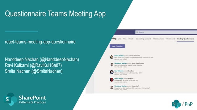 SharePoint PnP Demo - Questionnaire Teams Meeting App with SPFx | PPT