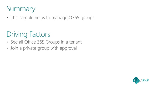 SharePoint PnP Demo - react-manage-o365-groups | PPT
