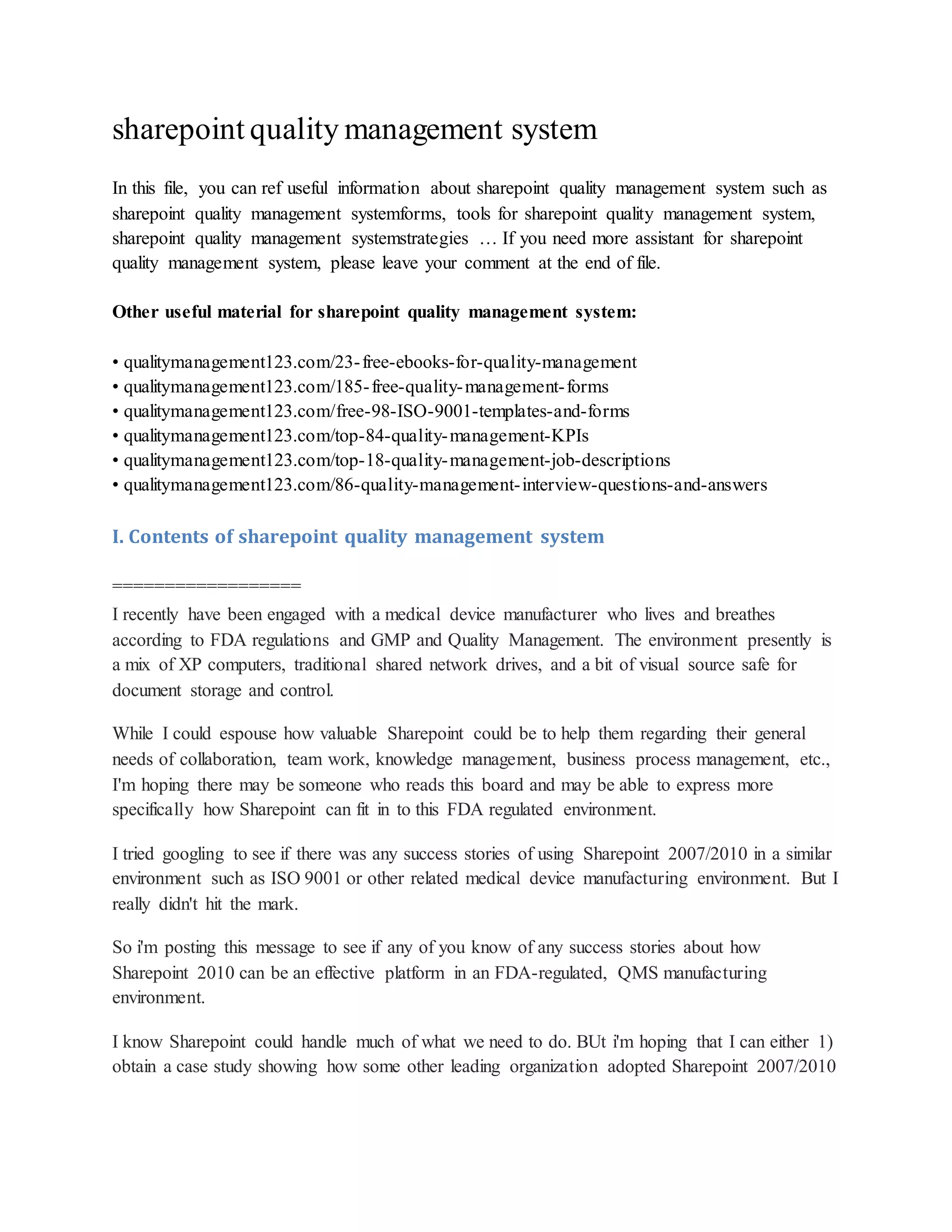 Sharepoint quality management system | DOCX