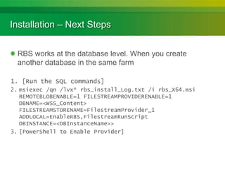 Share point rbs in depth englisch | PPTX | Databases | Computer Software and Applications