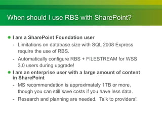 Share point rbs in depth englisch | PPTX | Databases | Computer Software and Applications