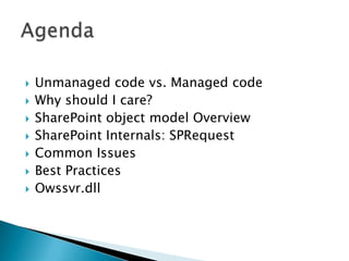 SharePoint underground (Unmanaged Code and SharePoint Internals) | PPTX