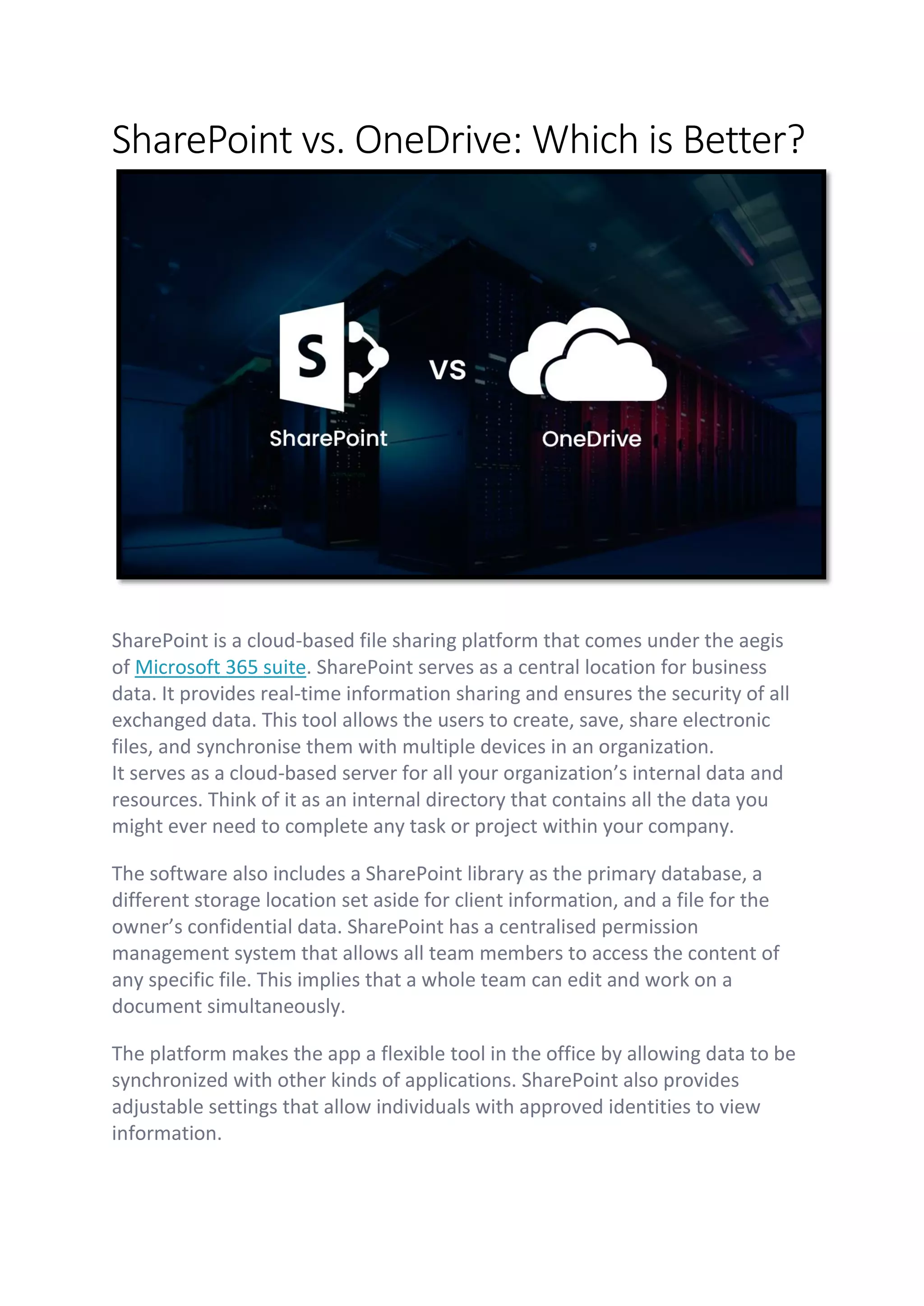 SharePoint vs. OneDrive: Which is Better? | PDF