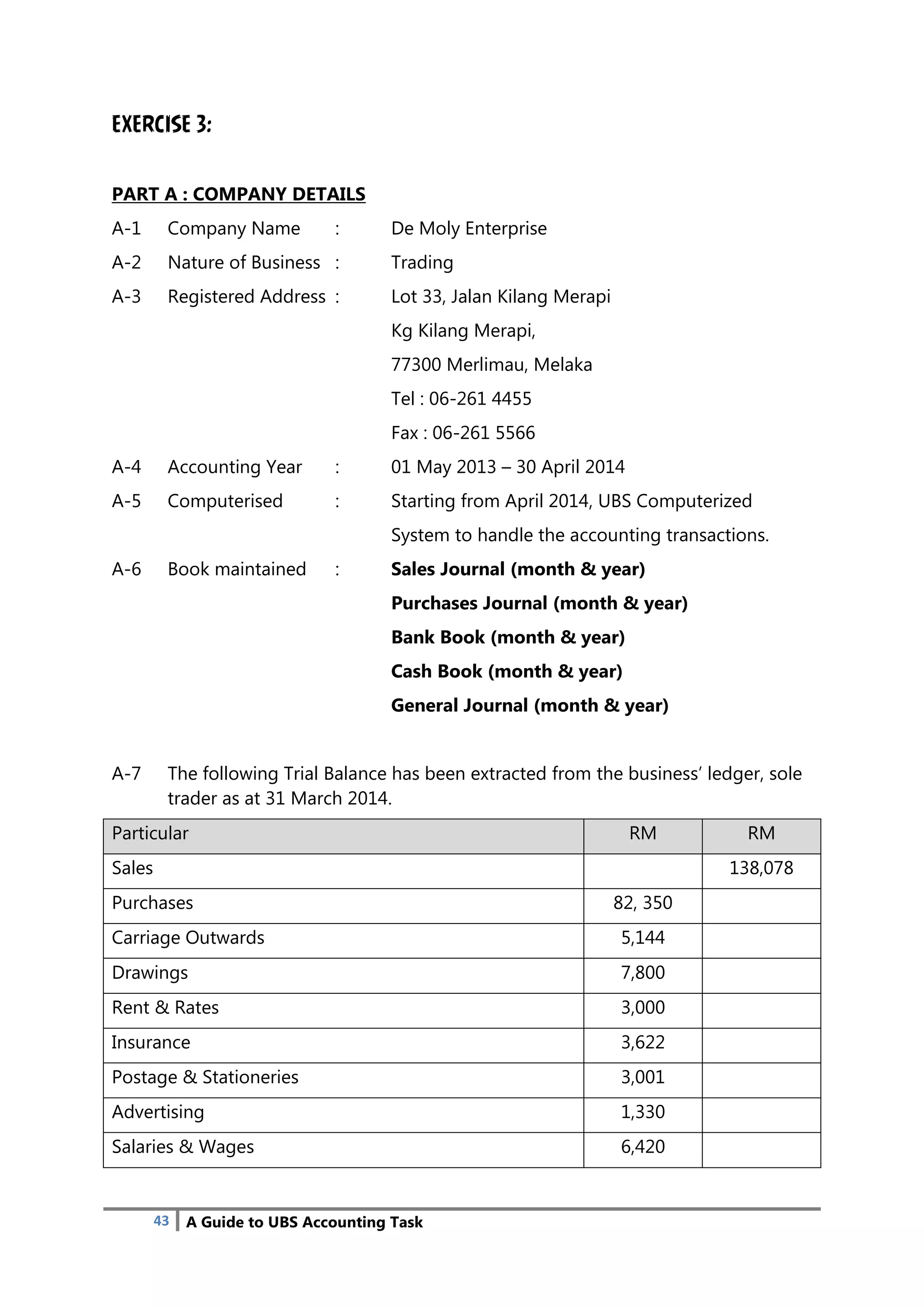 A Guide to UBS Accounting Task : The simple steps to record business transaction | PDF