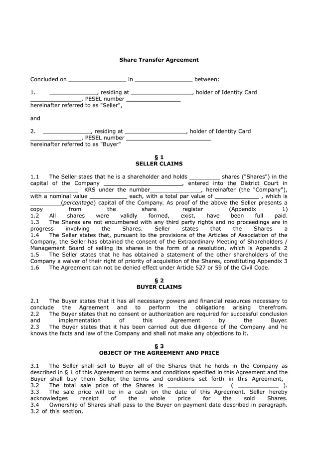 Share transfer agreement | PDF