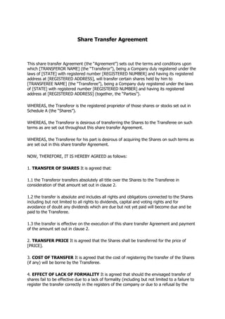 SHARE TRANSFER AGREEMENT | PDF | Business | Business and Finance