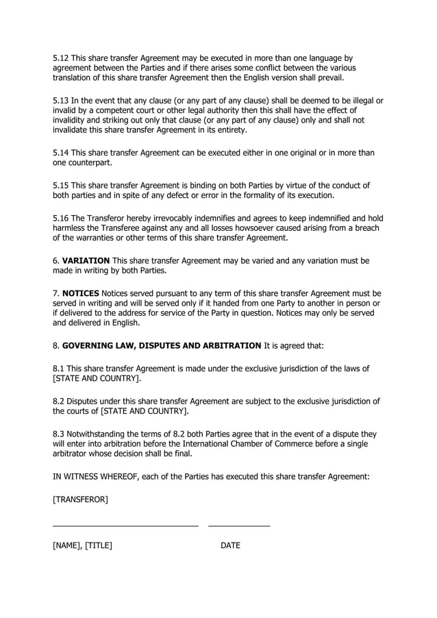 SHARE TRANSFER AGREEMENT | PDF | Business | Business and Finance