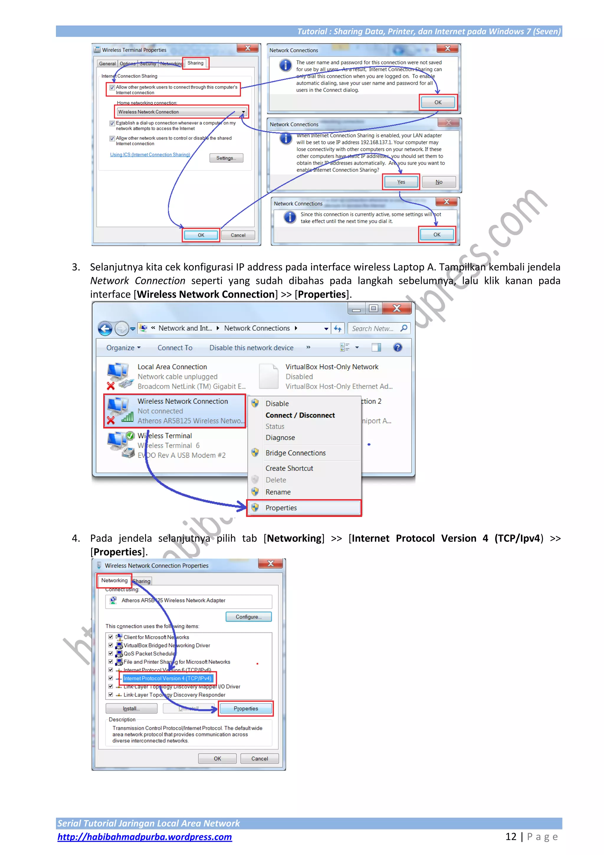 Sharing data-printer-dan-internet-pada-windows-7-seven | PDF