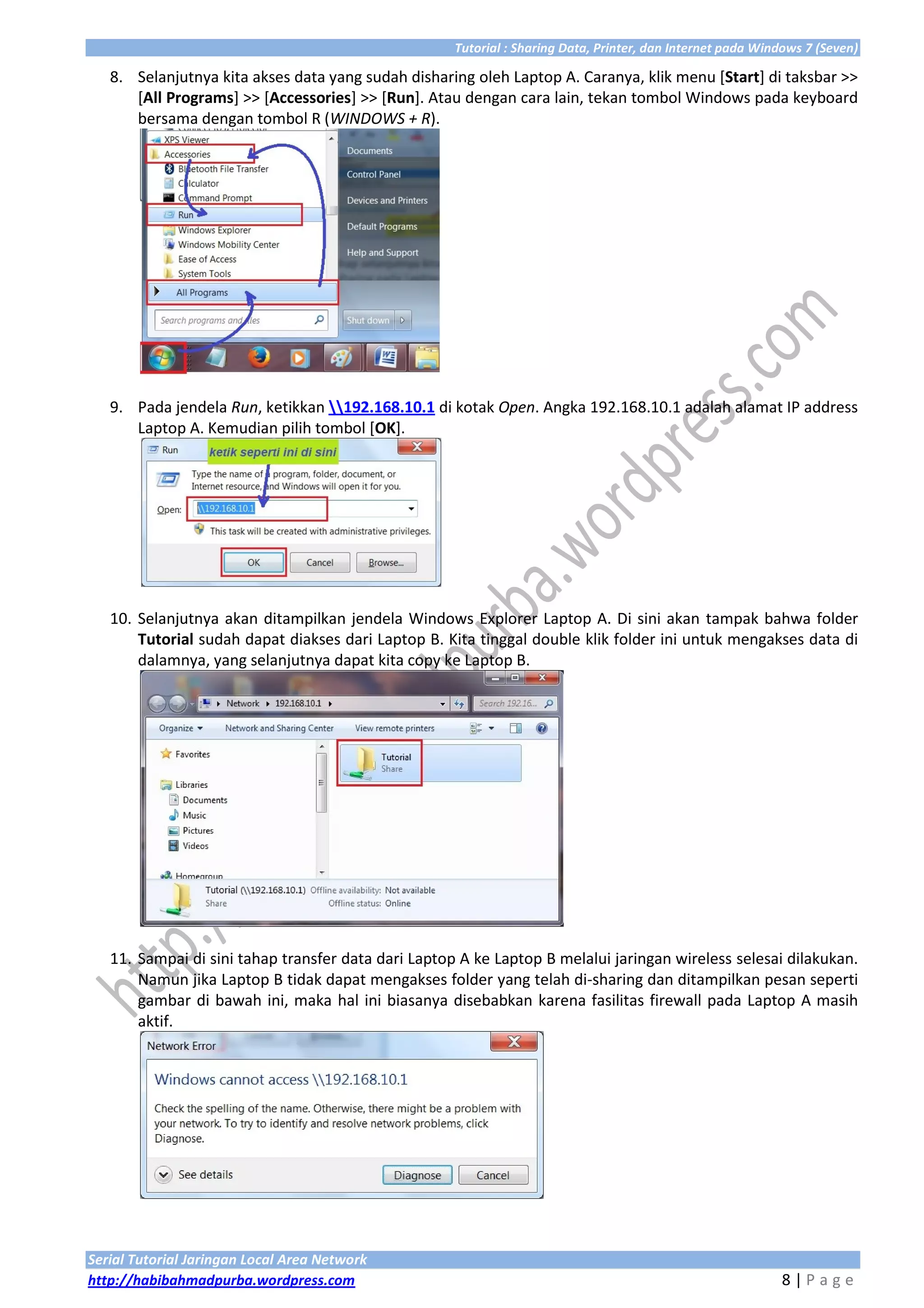 Sharing data-printer-dan-internet-pada-windows-7-seven | PDF