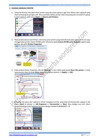 Sharing data-printer-dan-internet-pada-windows-7-seven | PDF