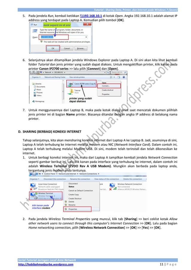 Sharing data-printer-dan-internet-pada-windows-7-seven | PDF