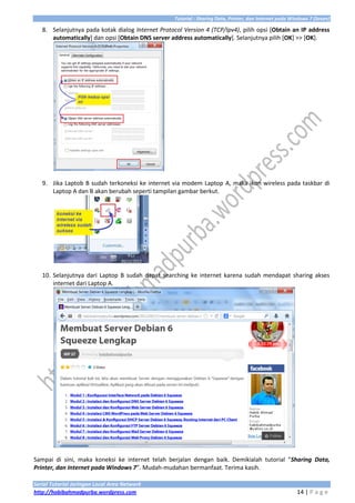 Sharing data-printer-dan-internet-pada-windows-7-seven | PDF