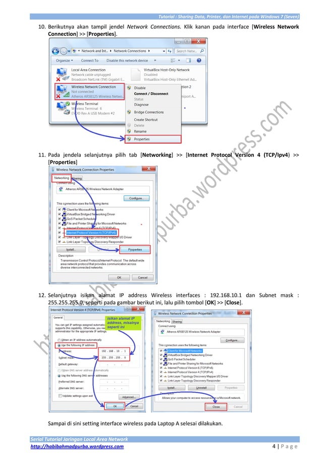 Sharing data-printer-dan-internet-pada-windows-7-seven | PDF