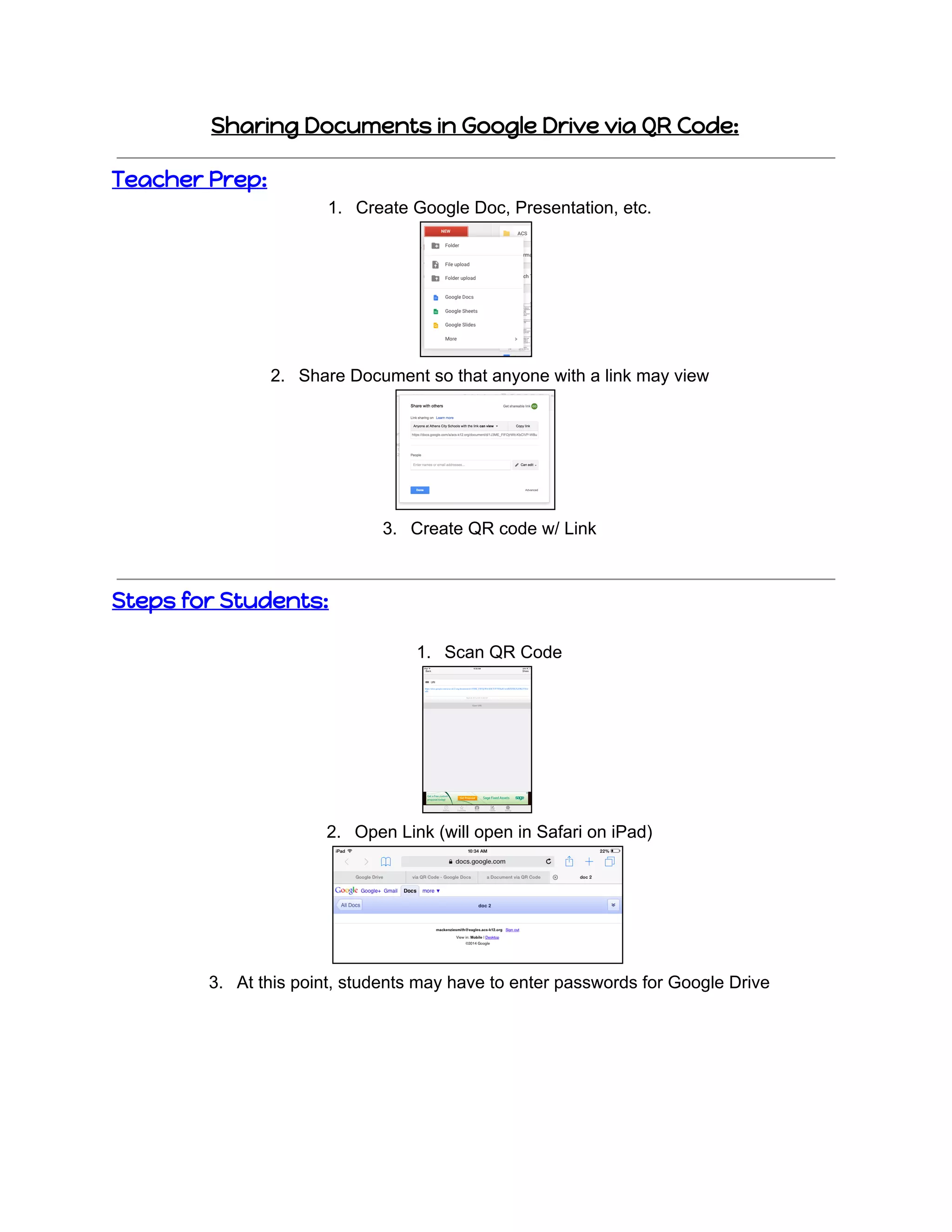 Sharing Google Docs via QR Code (Athens City Schools) | PDF