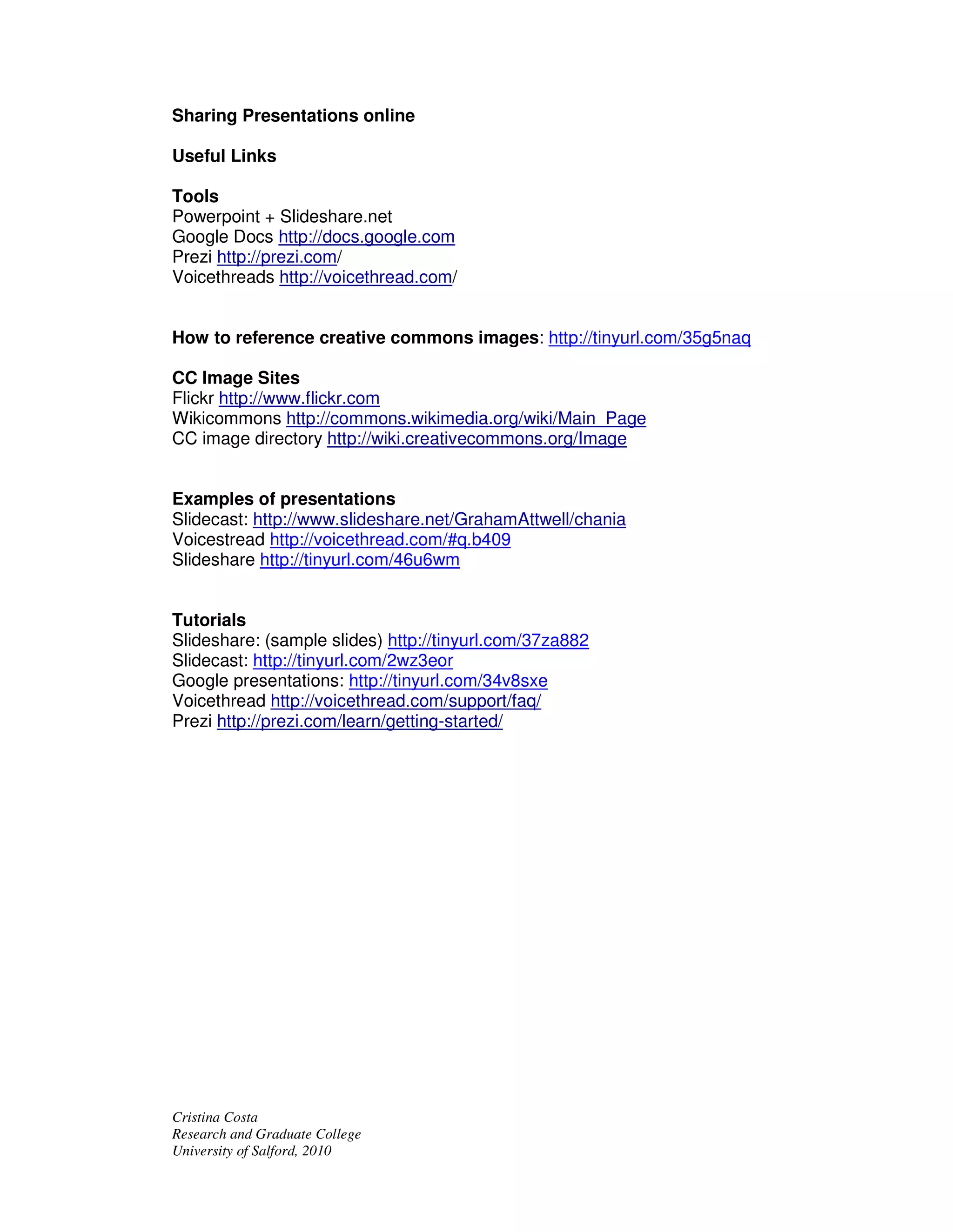 Sharing presentations links | PDF