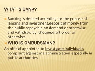 banking ombudsman and their functions duties | PPTX