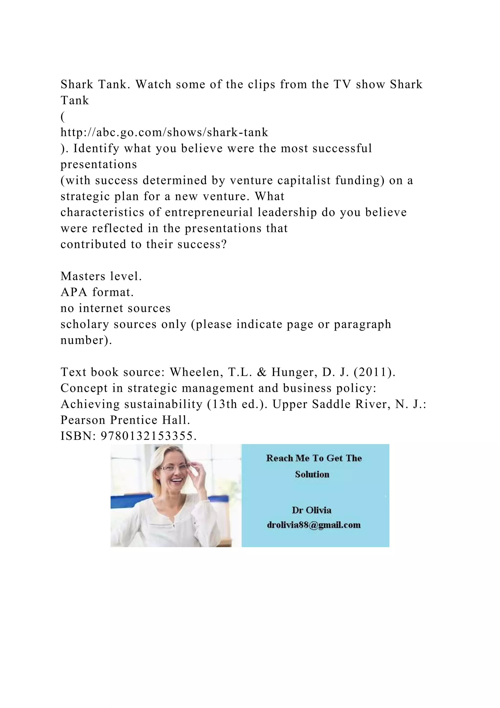 Shark Tank. Watch some of the clips from the TV show Shark Tank(.docx