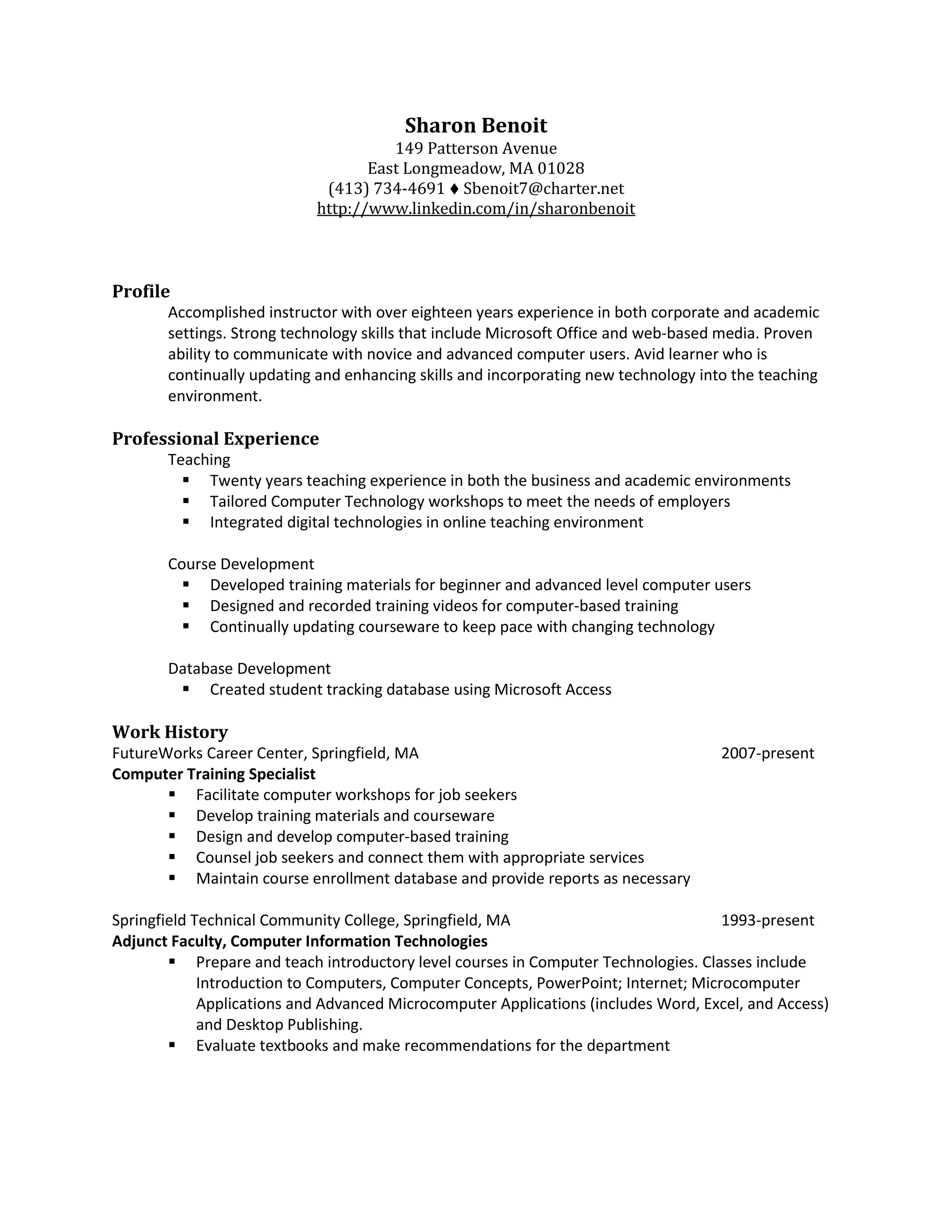 Sharon benoit resume | PDF