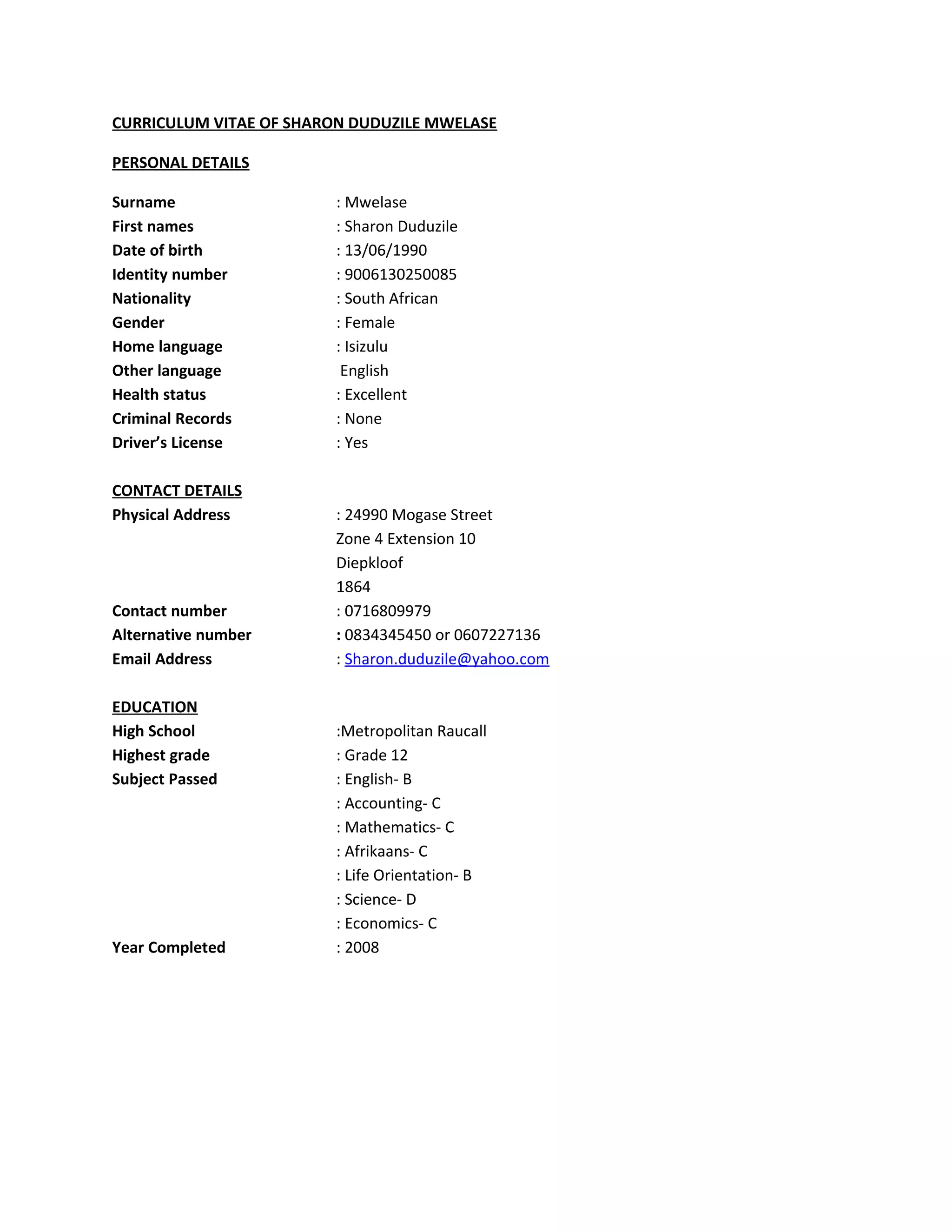 Sharon's cv (2) | DOC