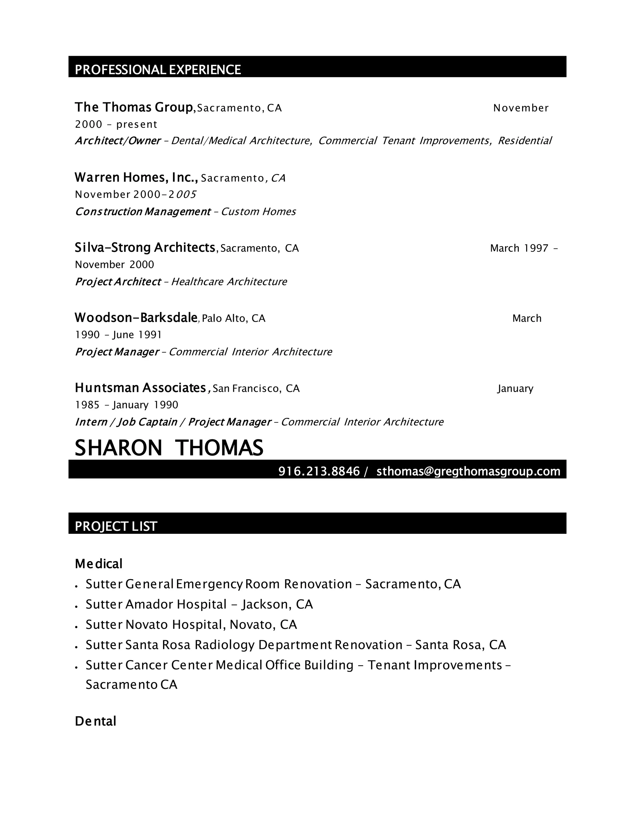 Sharon Thomas Architect Resume 2010 | DOCX