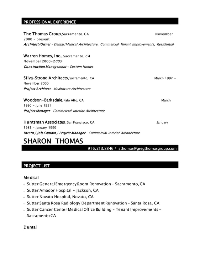 Sharon Thomas Architect Resume 2010 | DOCX