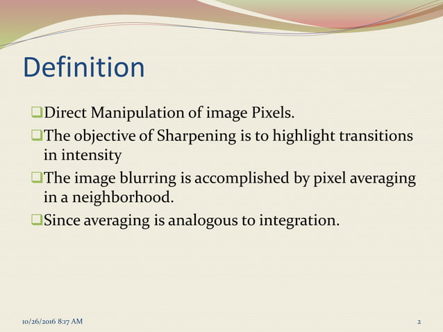 Sharpening spatial filters | PPTX